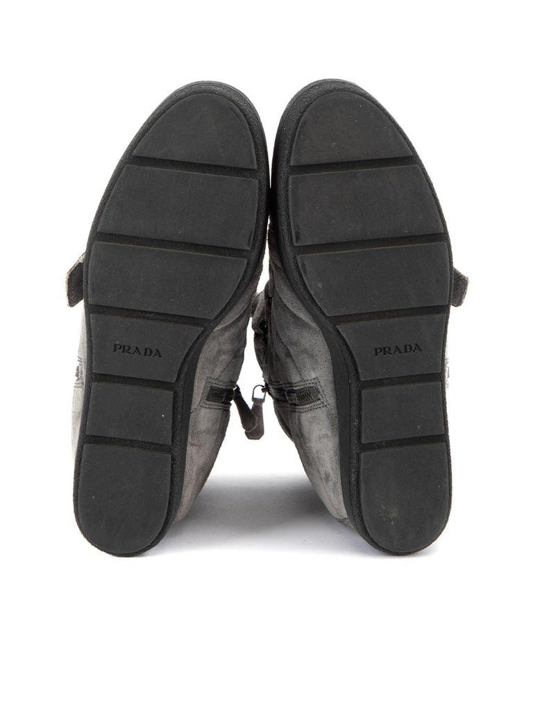 Prada Women's Grey Suede Wedge Trainers For Sale at 1stDibs