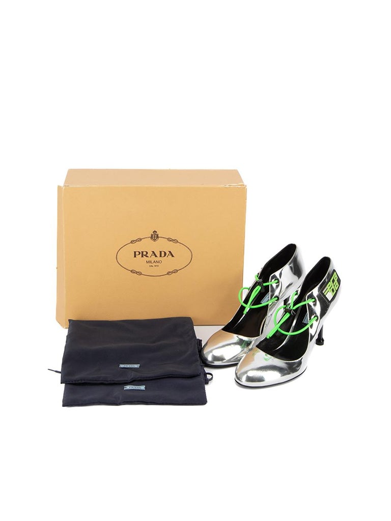 Prada Women's Silver Patent Leather Drawcord Pumps For Sale at 1stDibs
