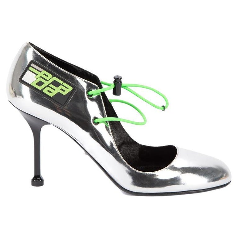 Prada Women's Silver Patent Leather Drawcord Pumps For Sale at 1stDibs