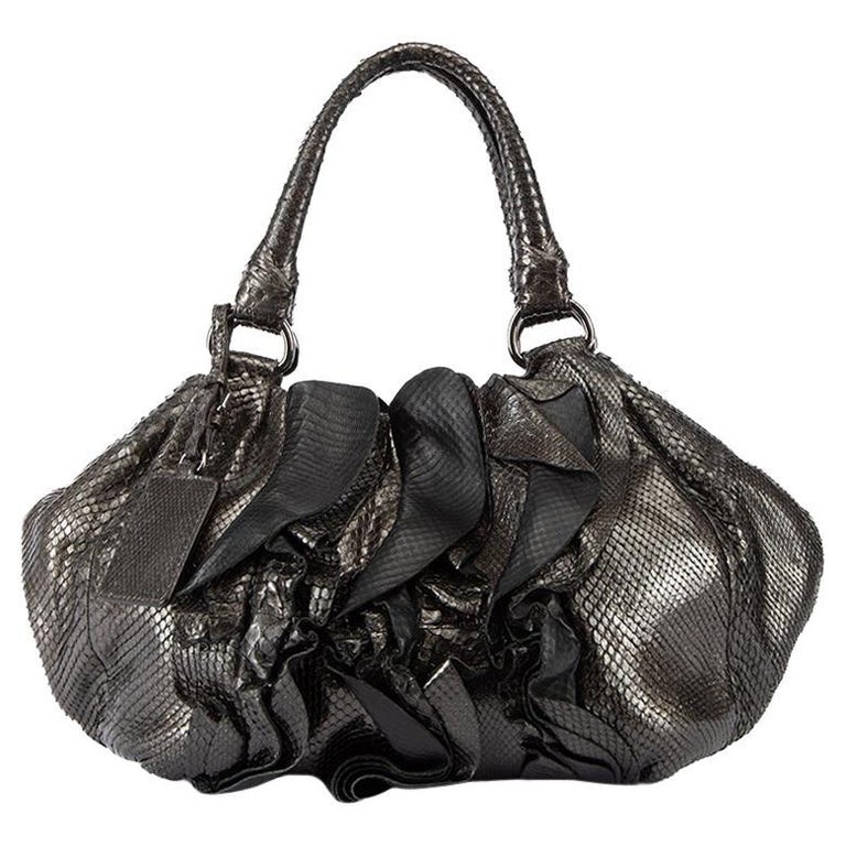 Prada Women's Vintage Metallic Grey Python Mordore Hobo Bag For Sale at 1stDibs