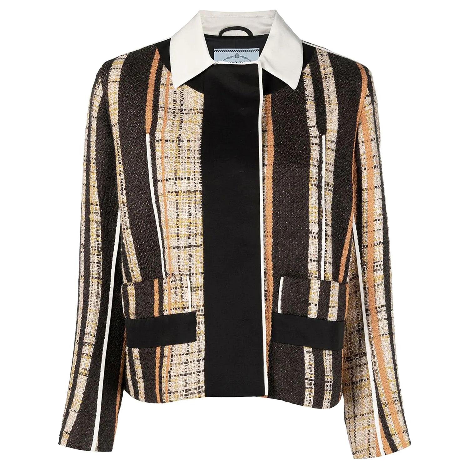 Prada Tweed and Rhinestone Jeweled Jacket For Sale at 1stDibs
