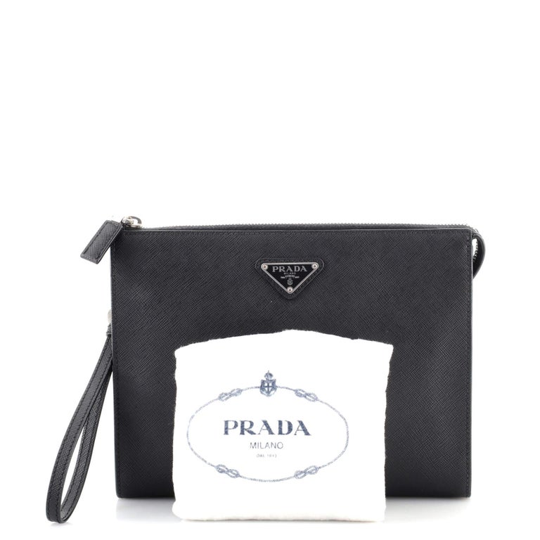 Prada Wristlet Pouch Saffiano Leather Large For Sale at 1stDibs