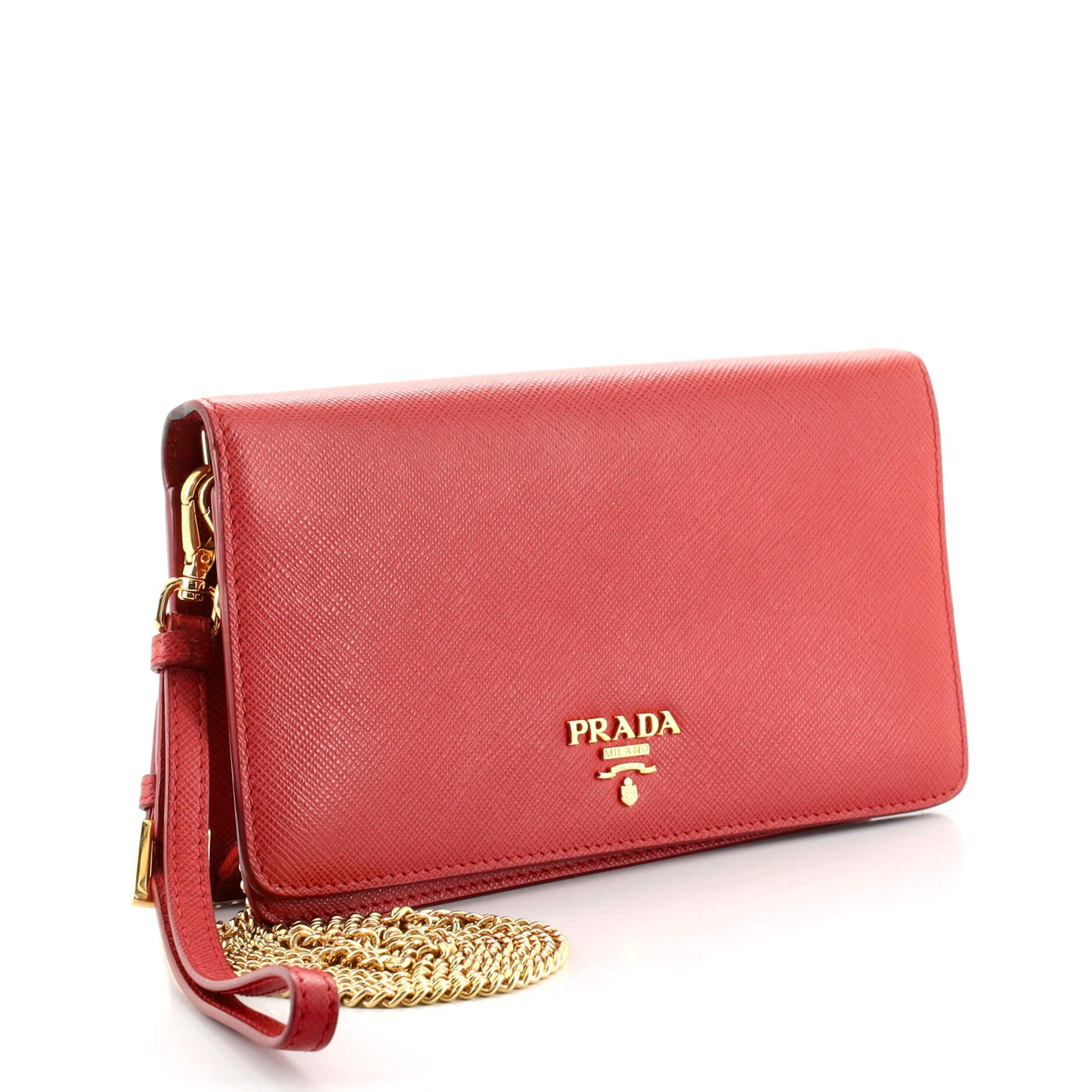Prada Wristlet Wallet on Chain Saffiano Leather Mini at 1stDibs