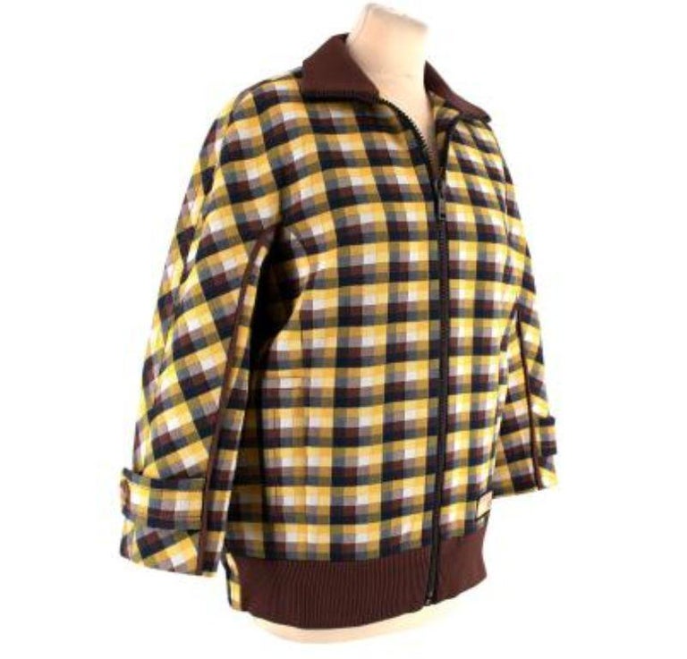 Prada Yellow and Brown Plaid Bomber Jacket For Sale at 1stDibs
