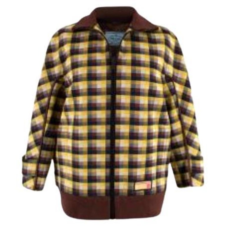 Prada Yellow and Brown Plaid Bomber Jacket For Sale at 1stDibs