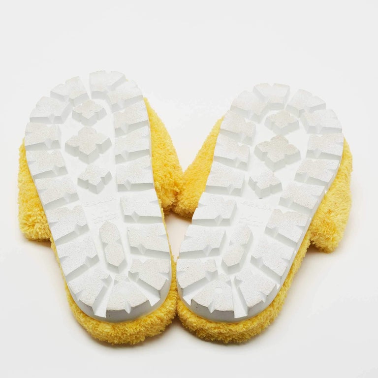 Prada Yellow Logo Terry Fabric Slides Size 39 For Sale at 1stDibs