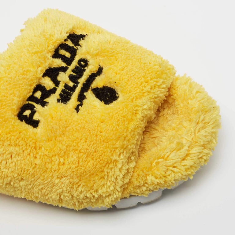 Prada Yellow Logo Terry Fabric Slides Size 39 For Sale at 1stDibs