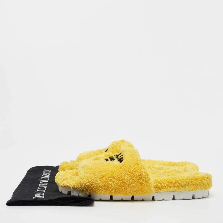 Prada Yellow Logo Terry Fabric Slides Size 39 For Sale at 1stDibs