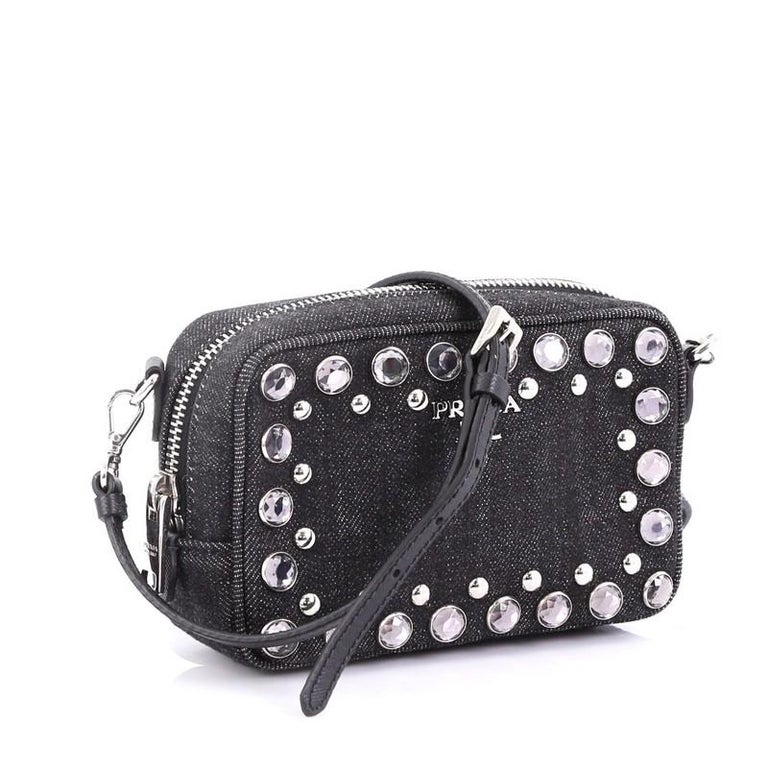 Prada Zip Crossbody Bag Rhinestone Embellished Denim Mini at 1stDibs ...