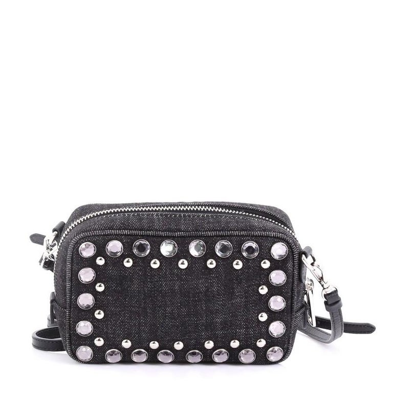 Prada Zip Crossbody Bag Rhinestone Embellished Denim Mini at 1stDibs ...