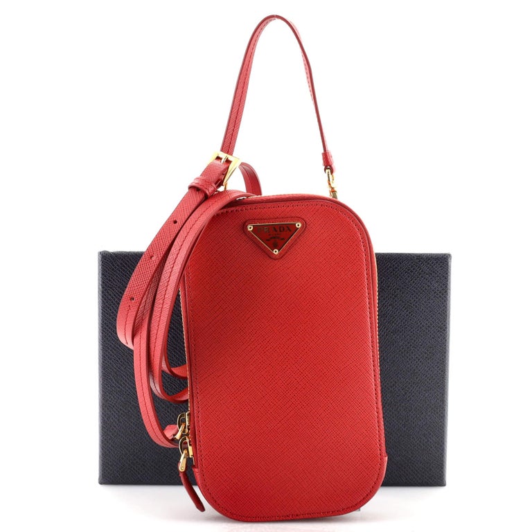 Prada Zip Phone Holder Crossbody Bag Saffiano Leather For Sale at 1stDibs