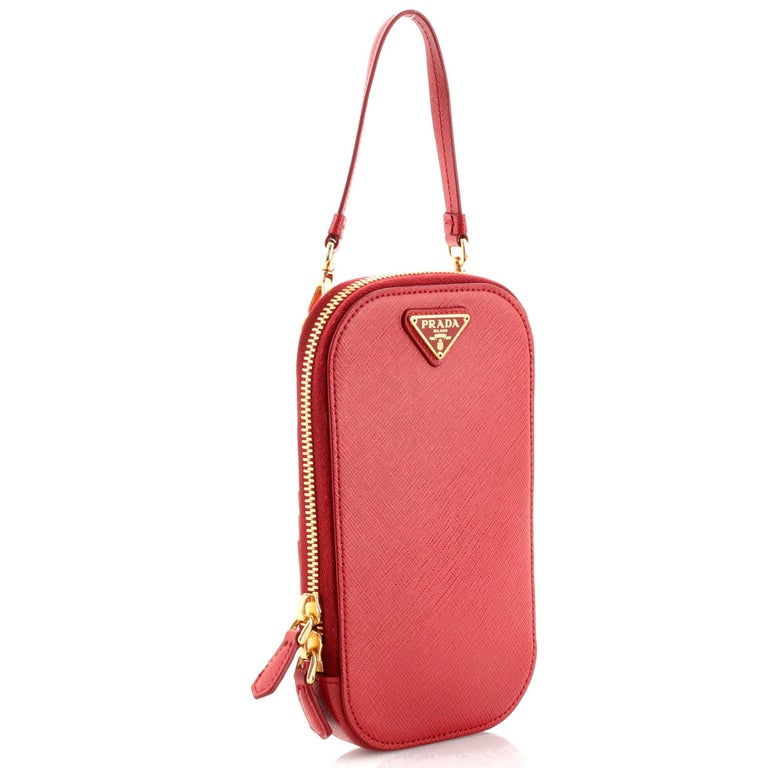 Prada Zip Phone Holder Crossbody Bag Saffiano Leather For Sale at 1stDibs