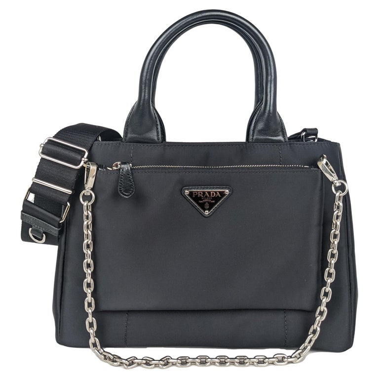 Prada Zip Pocket Chain Tote Bag Tessuto with Leather Small at 1stDibs
