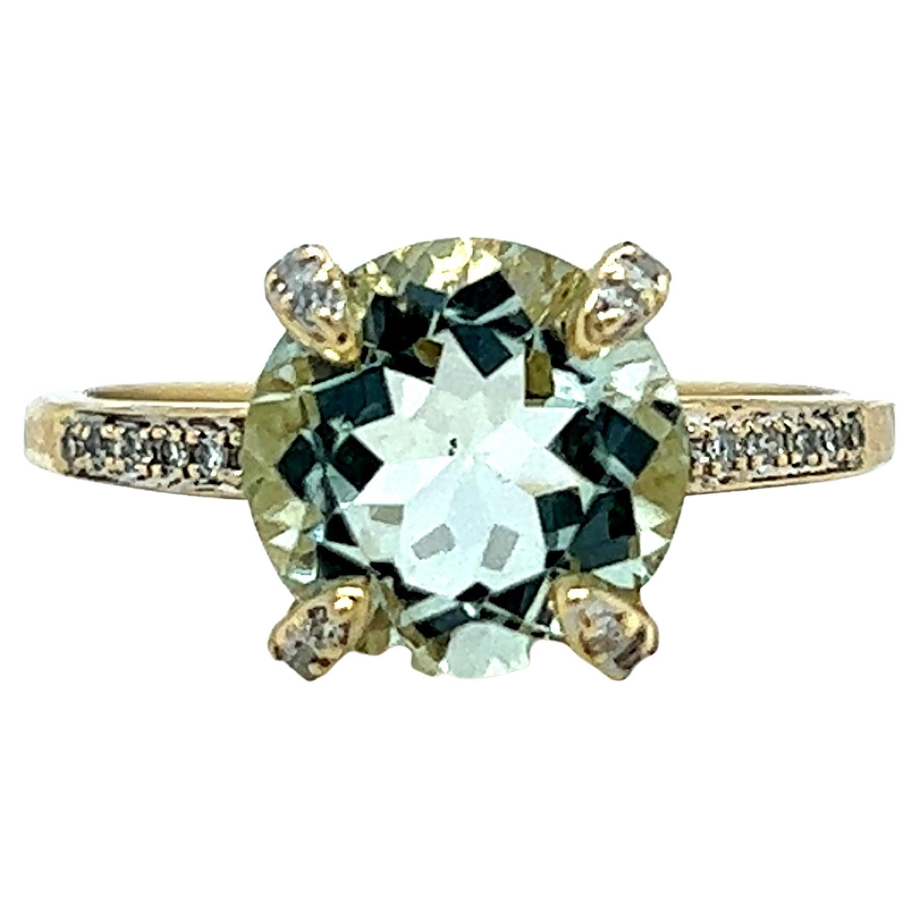 Prasiolite and Diamond Ring in 14k Yellow Gold at 1stDibs