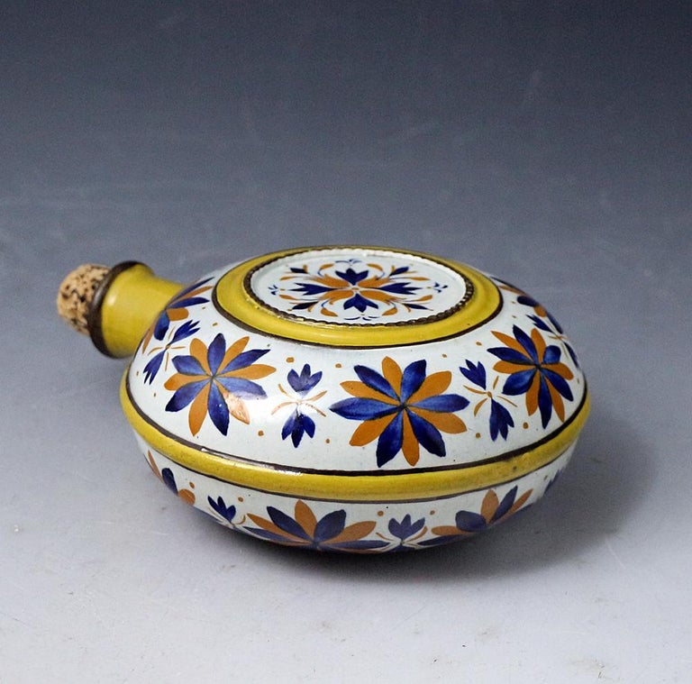Prattware Pottery Spirit Flask Decorated with Dark Ochre and Blue ...