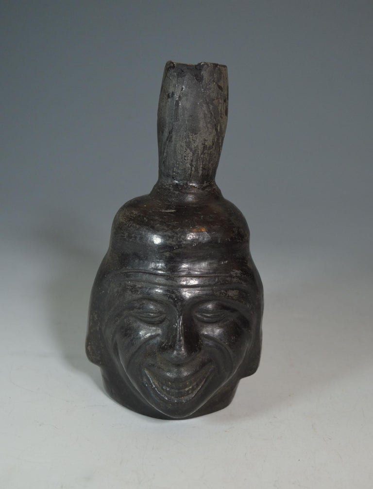 Pre Columbian Inca Grey Ware Portrait Head Vessel Ancient South America ...