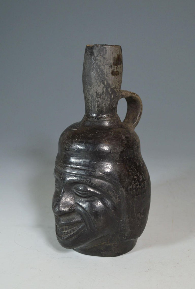 Pre Columbian Inca Grey Ware Portrait Head Vessel Ancient South America ...