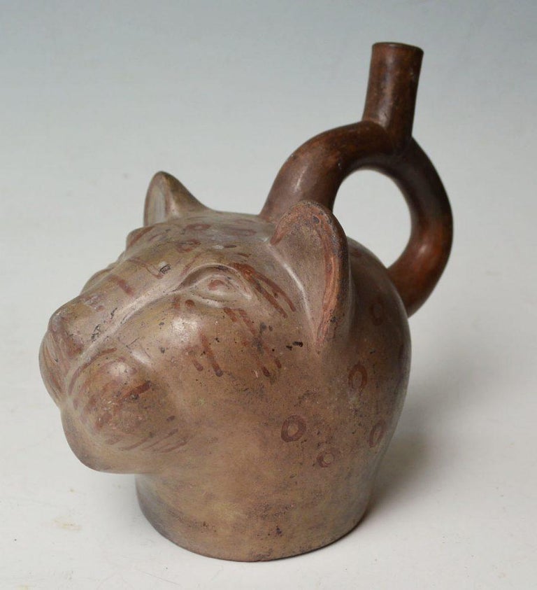 Pre Columbian Moche Fine Puma Stirrup Vessel at 1stDibs