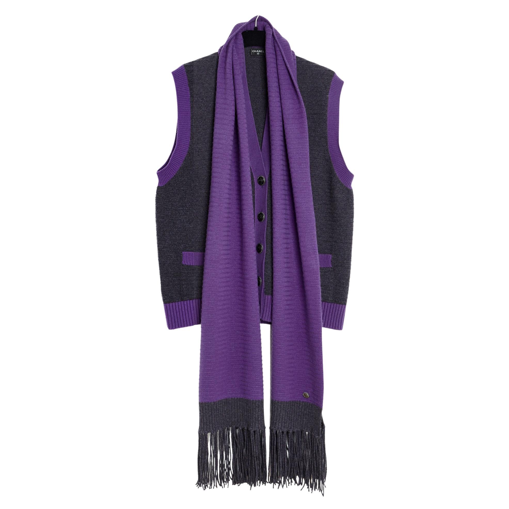 Pre Fall 2008 Chanel Set Dark Grey Purple Cashmere FR40 For Sale at 1stDibs