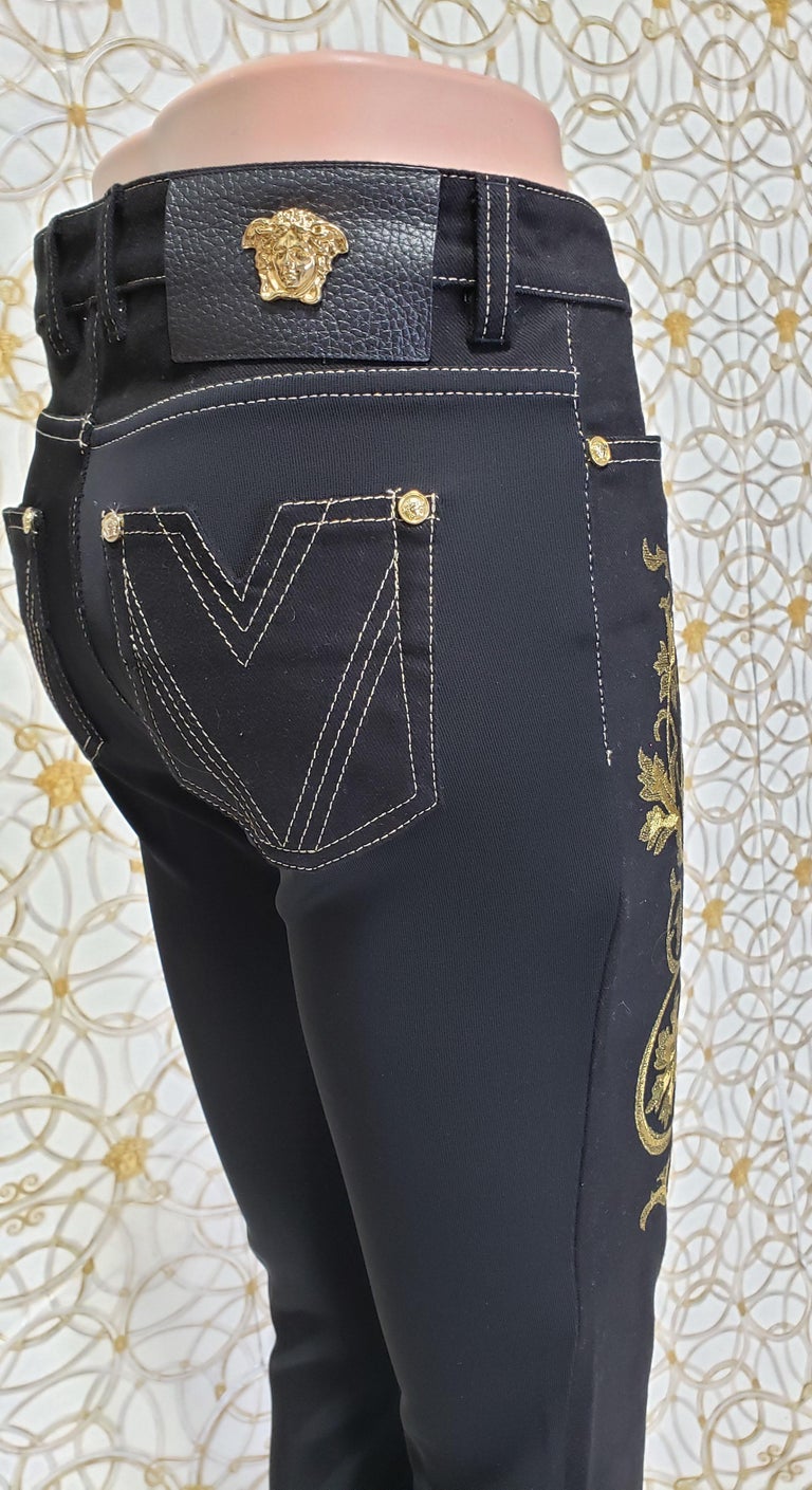 Pre-Fall 2013 L # 2 BRAND NEW VERSACE BAROQUE GOLD EMBROIDERED JEANS ...