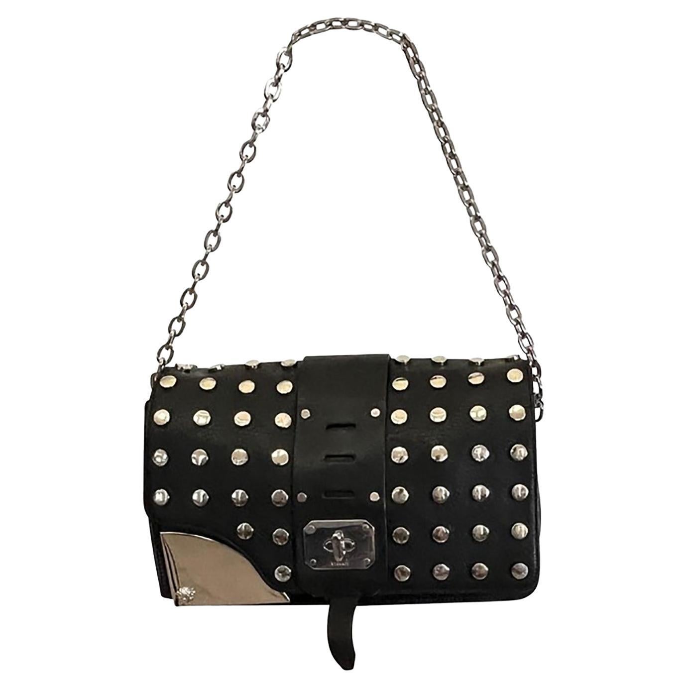 VERSACE BLACK LEATHER HANDBAG/SHOULDER BAG w/REMOVABLE PACKET PURSE For ...