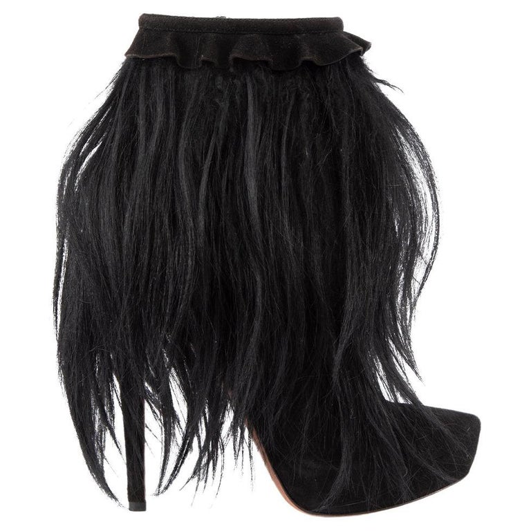 Pre-Loved Alaïa Women's Black Goat Hair Heeled Boots For Sale at 1stDibs