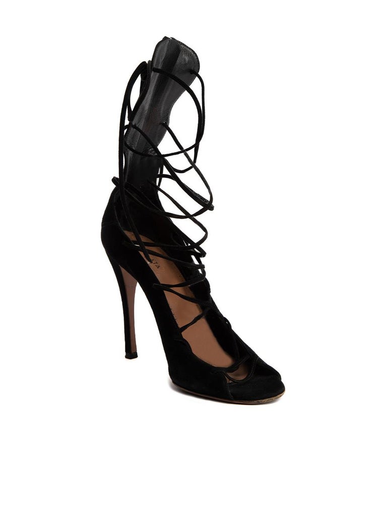 Pre-Loved Alaïa Women's Black Suede Lace Up Heels For Sale at 1stDibs