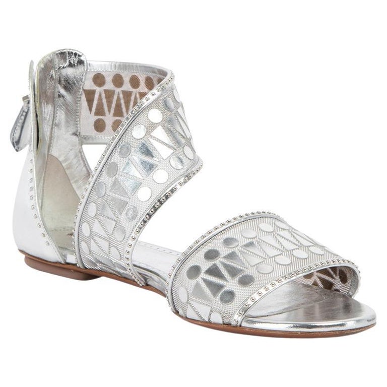 Pre-Loved Alaïa Women's Silver Leather Metallic Mesh Sandals For Sale ...