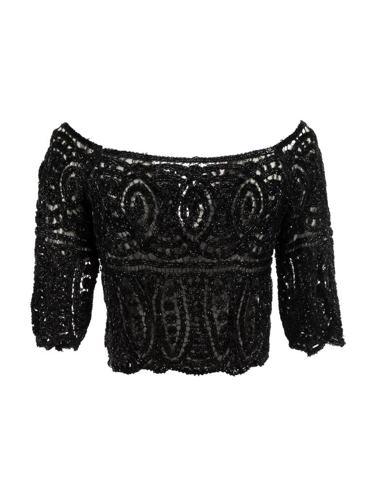 Pre-Loved Alberta Ferretti Women's Black Beaded Top with Cut Out Detail ...