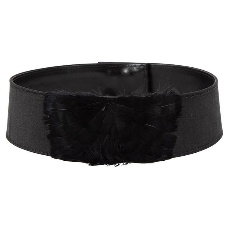Pre-Loved Alberta Ferretti Women's Black Leather Feather Accent Wide ...