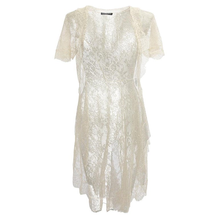 Pre-Loved Alexander McQueen Women's Cream Lace Open Front Top For Sale ...