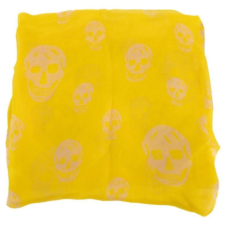 Pre-Loved Alexander McQueen Women's Yellow Skull Print Silk Scarf For ...