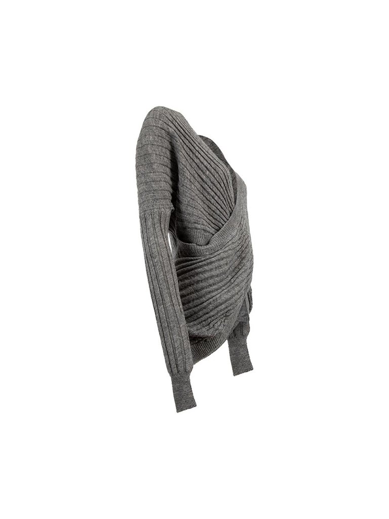 Pre-Loved Alexander Wang Women's Grey Crossover Detail Knit Cardigan ...