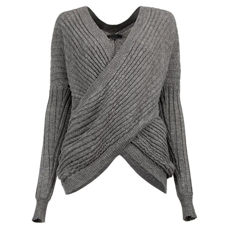 Pre-Loved Alexander Wang Women's Grey Crossover Detail Knit Cardigan ...