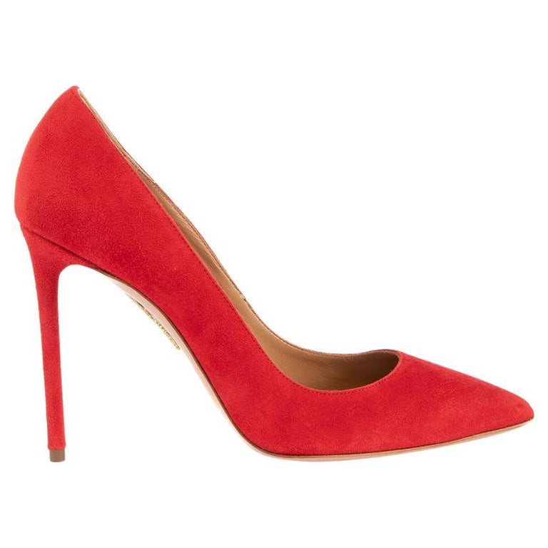Pre-Loved Aquazzura Women's Red Suede Pointed Toe Pumps For Sale at 1stDibs
