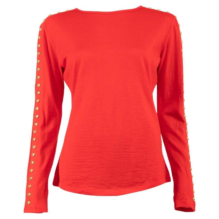 Pre-Loved Balmain Women's Red Gold Button Long Sleeves Sweater For Sale ...