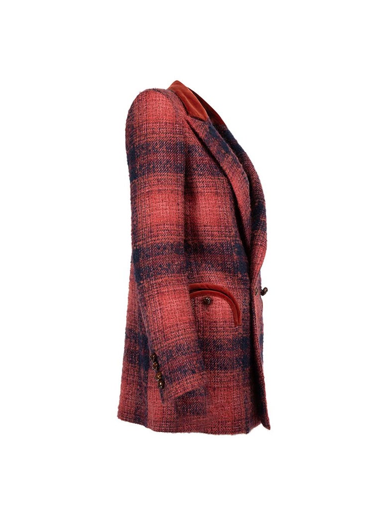 Pre-Loved Blazé Milano Women's Red Plaid Textured Double Breasted ...