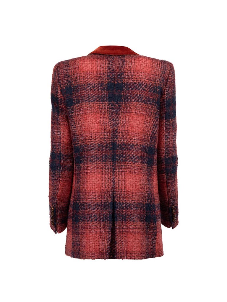 Pre-Loved Blazé Milano Women's Red Plaid Textured Double Breasted Blazer For Sale at 1stDibs