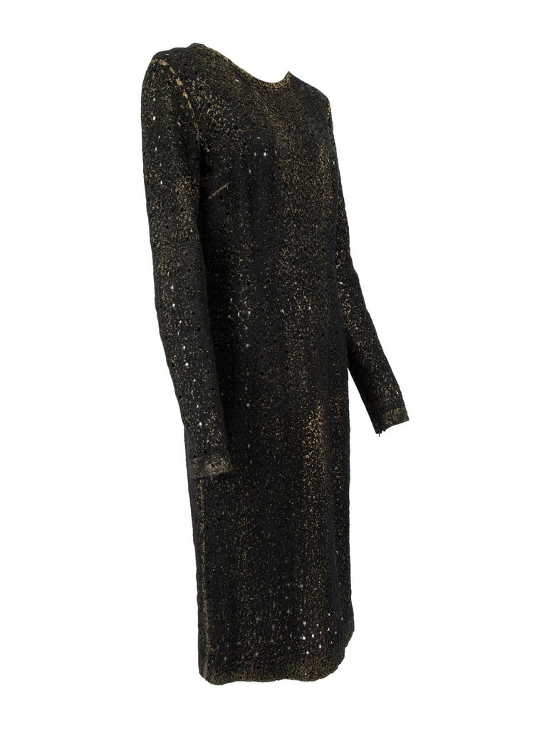 Pre-Loved Bottega Veneta Women's Black and Gold Perforated Dress For ...
