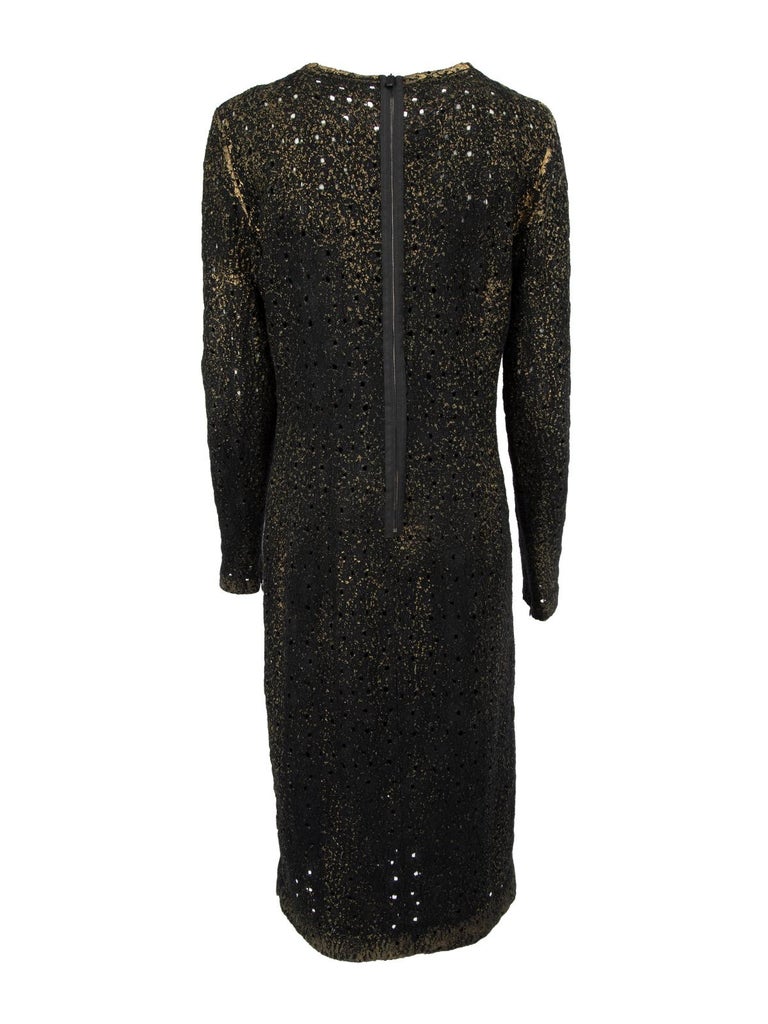 Pre-Loved Bottega Veneta Women's Black and Gold Perforated Dress For ...