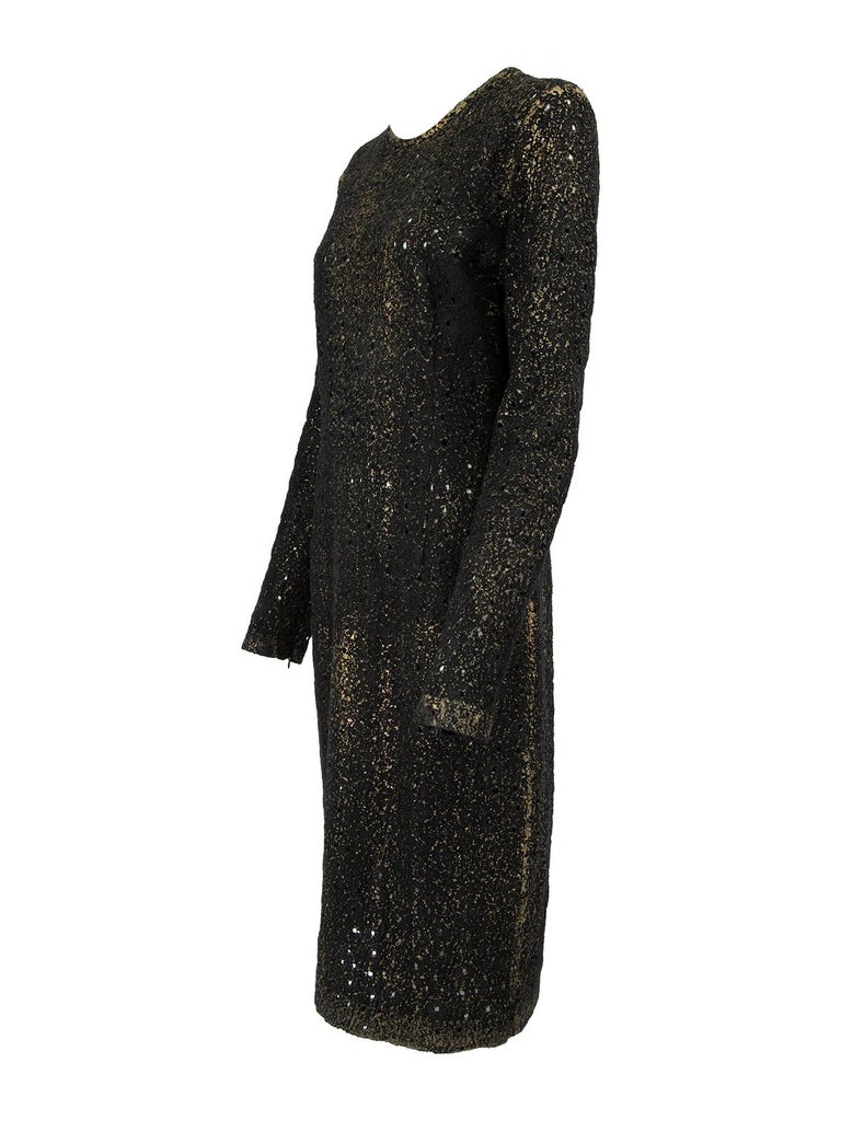 Pre-Loved Bottega Veneta Women's Black and Gold Perforated Dress For ...