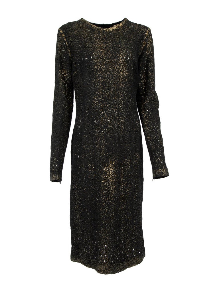 Pre-Loved Bottega Veneta Women's Black and Gold Perforated Dress For ...