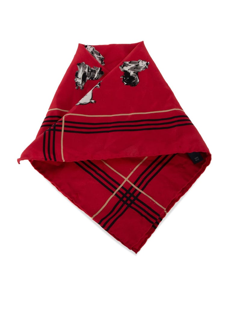 Pre-Loved Burberry Women's Red Dogs Printed Silk Scarf For Sale at 1stDibs