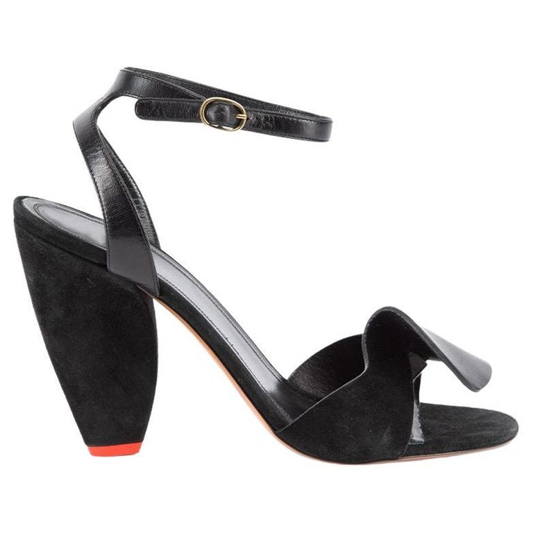 Pre-Loved Céline Women's Black Suede Cone Heel Sandals For Sale at 1stDibs