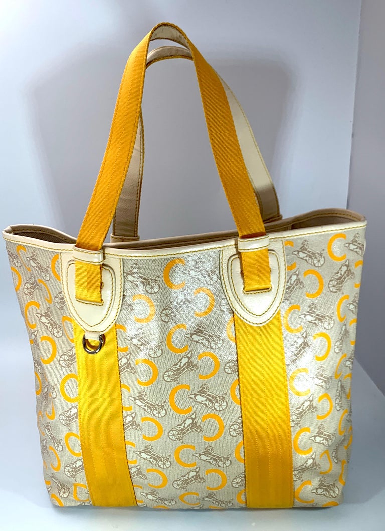 Pre-Loved Celine Yellow Beige Canvas Coated PVC Plastic Macadam Tote ...