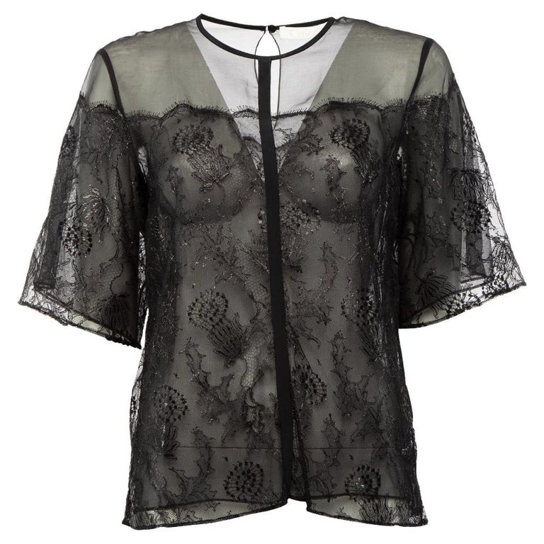 Pre-Loved Chloé Women's Lace Short Sleeve Blouse For Sale at 1stDibs