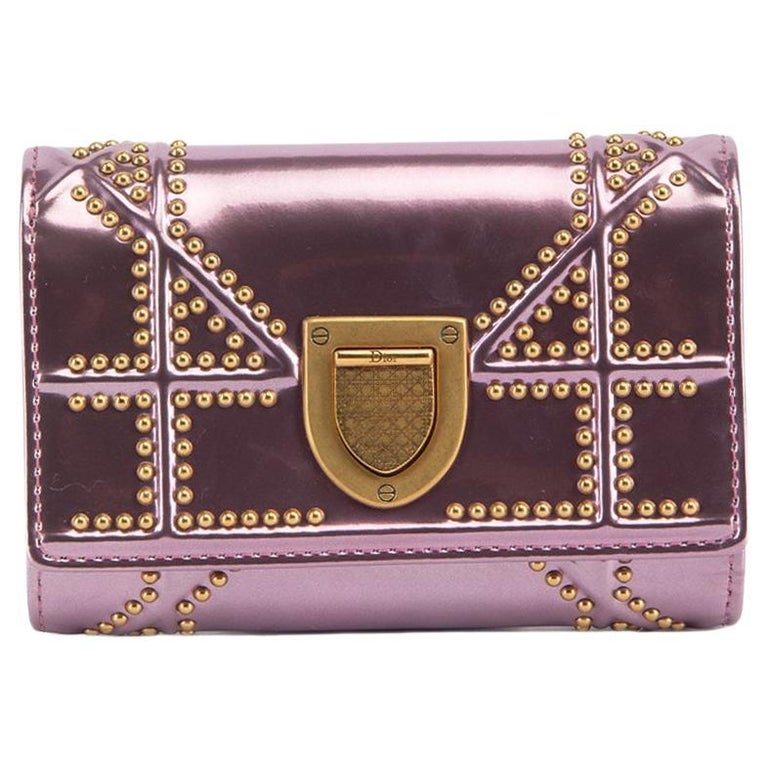 Pre-Loved Christian Dior Women's Studded Purple Metallic Diorama Wallet ...