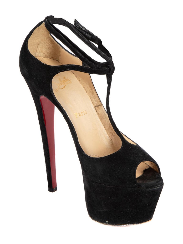 Pre-Loved Christian Louboutin Women's Peep Toe Suede Platform Heels For ...