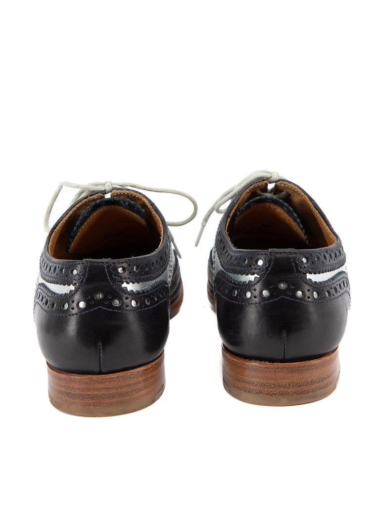Pre-Loved Church's Women's Black and Silver Metallic Brogues Flat Shoes ...