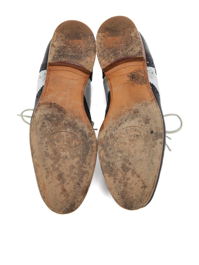 Pre-Loved Church's Women's Black and Silver Metallic Brogues Flat Shoes ...